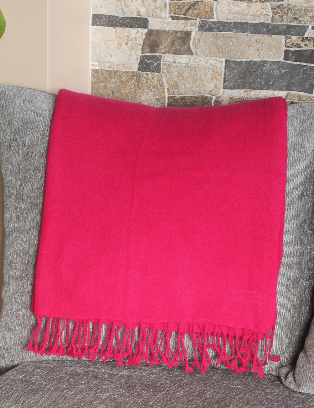 Red Pure Cashmere Pashmina Shawl – 70x200cm, Classic Fringe